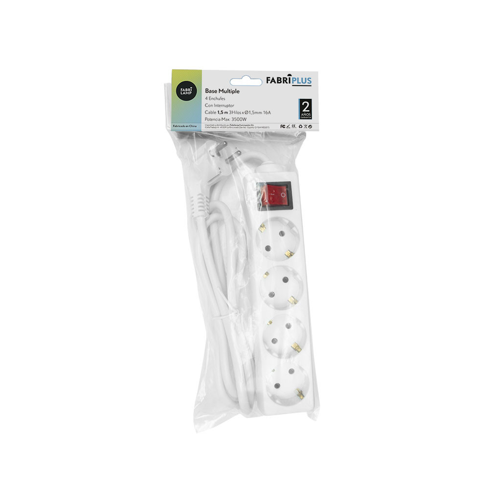 Base Multiple 4 Enchufes E Interruptor Cable 1,5m 3gx1,5mm De Cobre ...
