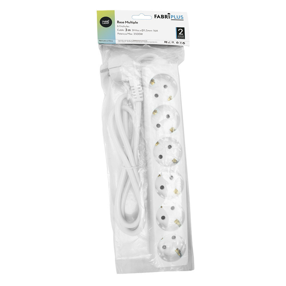 Base Multiple 6 Enchufes Cable 3m 3gx1,5mm Cobre 3500w Max