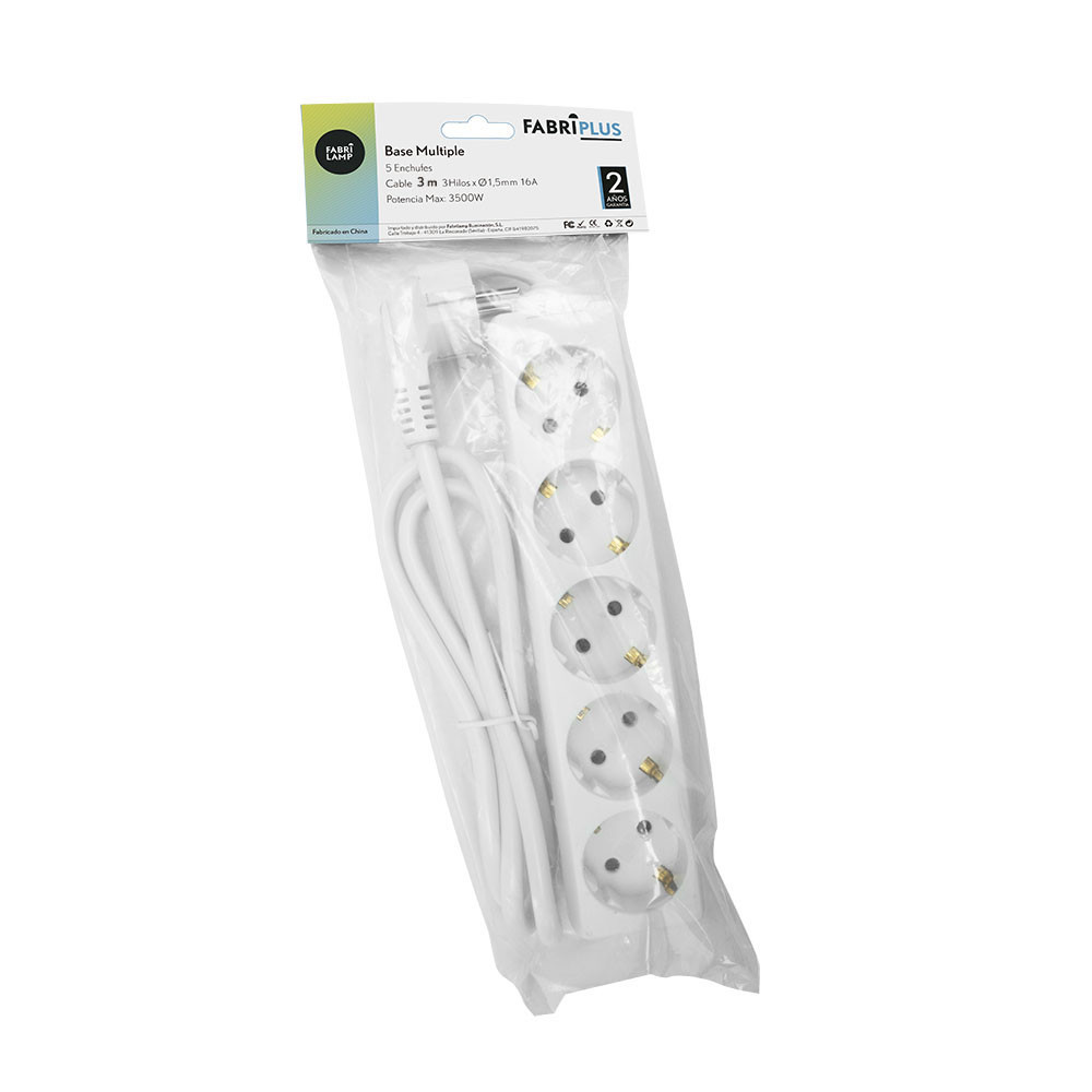 Base Multiple 5 Enchufes Cable 3m 3gx1,5mm Cobre 3500w Max