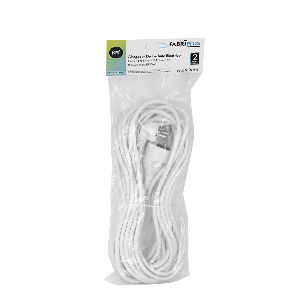 Alargador De Enchufe Electrico Cable 15m 3gx1,5mm Cobre 3500w Max