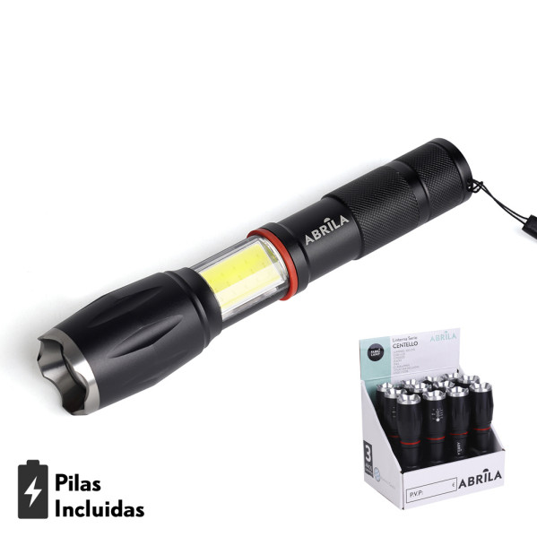 Linterna Led Centello Negra 5encend.+cob+zoom Ip44 300lm Iman Y Asa 15 ...